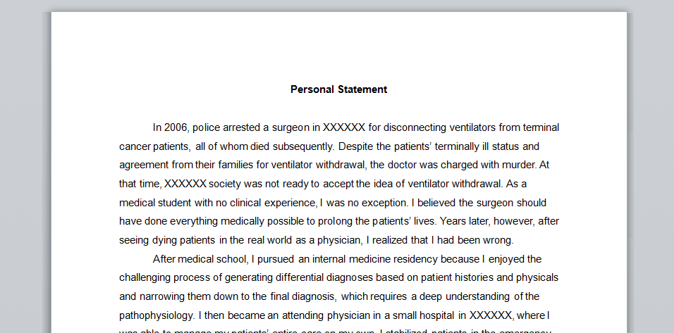 Fellowship Personal Statement Example - Geriatric & Palliative Care